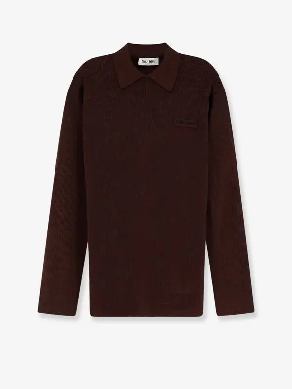 Miu Miu Wool Polo Shirt With Embroidered Logo On The Front - Multicolor