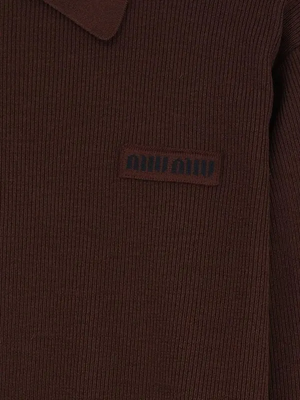 Miu Miu Wool Polo Shirt With Embroidered Logo On The Front - Multicolor