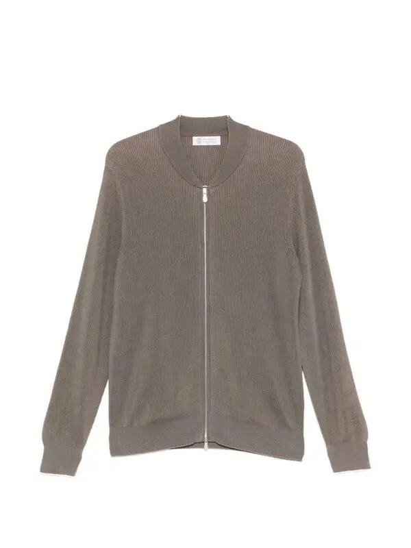 Brunello Cucinelli Ribbed Cardigan With Zip Closure - Brown