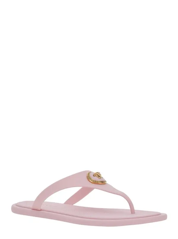 Versace Ribbon Sandals With Metallic Medusa Head On The Front In Rubber For - Pink