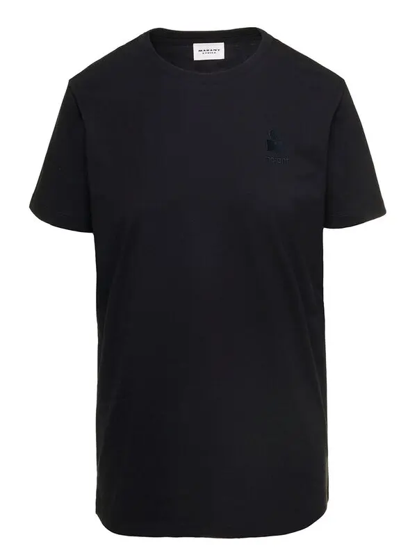Isabel Marant Étoile T-shirt With Logo Embroidery In Cotton Jersey For - Black