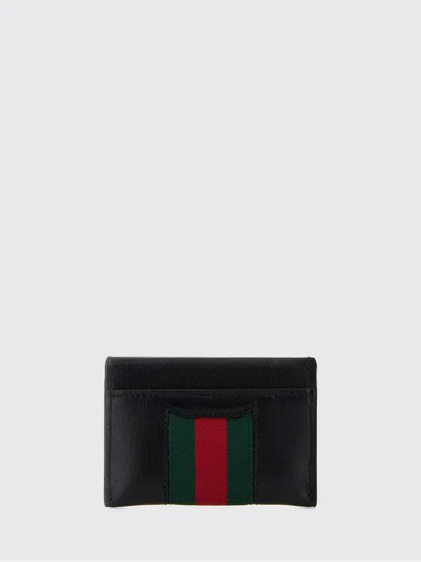 Gucci Smooth Leather Card Holder With Horsebit Detail And Gold-tone Hardware - Black