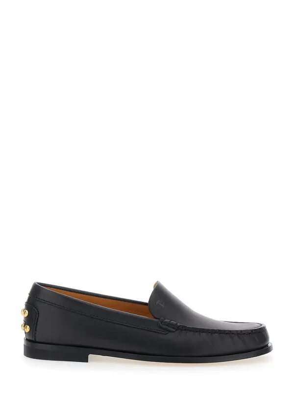TOD'S Loafers Black Loafers With Embossed Logo And Stud Details On The Back In Leather - Multicolor