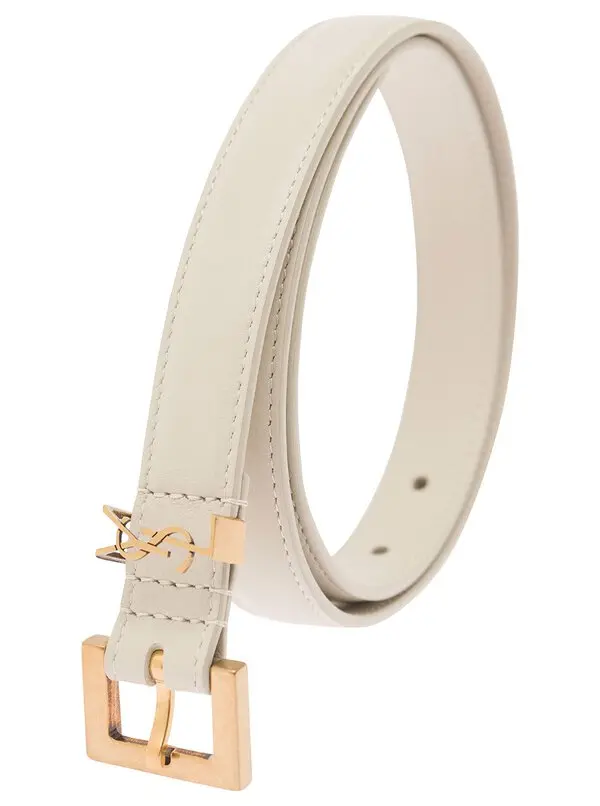 Saint Laurent Belt With Cassandre Logo Buckle In Leather - White