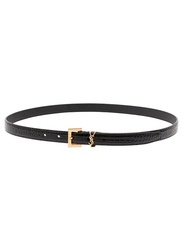 Saint Laurent Cassandre Leather Belt - Black
