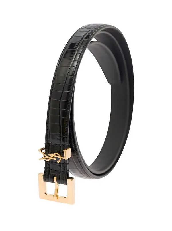 Saint Laurent Cassandre Leather Belt - Black