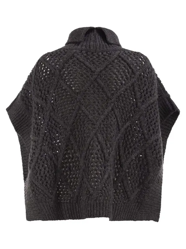Peserico Virgin Wool Openwork Knit Roll-neck Poncho