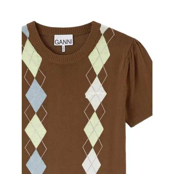 GANNI Argyle Pattern Top - Brown