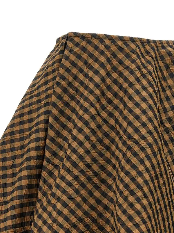 GANNI Crinkled Taffeta Check Mini Skirt - Brown
