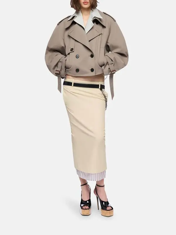 Attico Short Gabardine Trench Coat - Gray