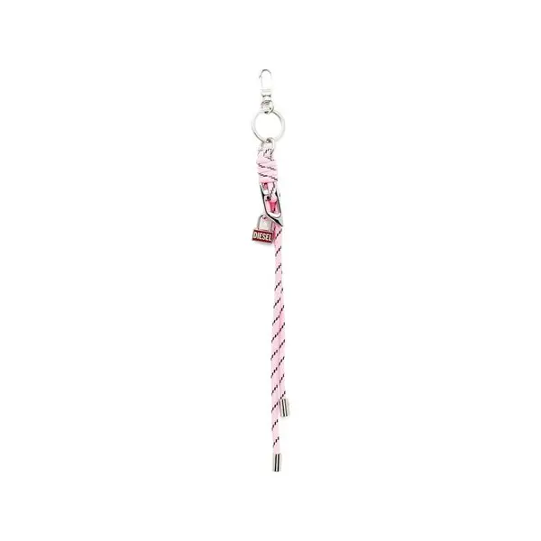 DIESEL® Bicolour Cord Keyring With D-shape Metal Detail - Pink