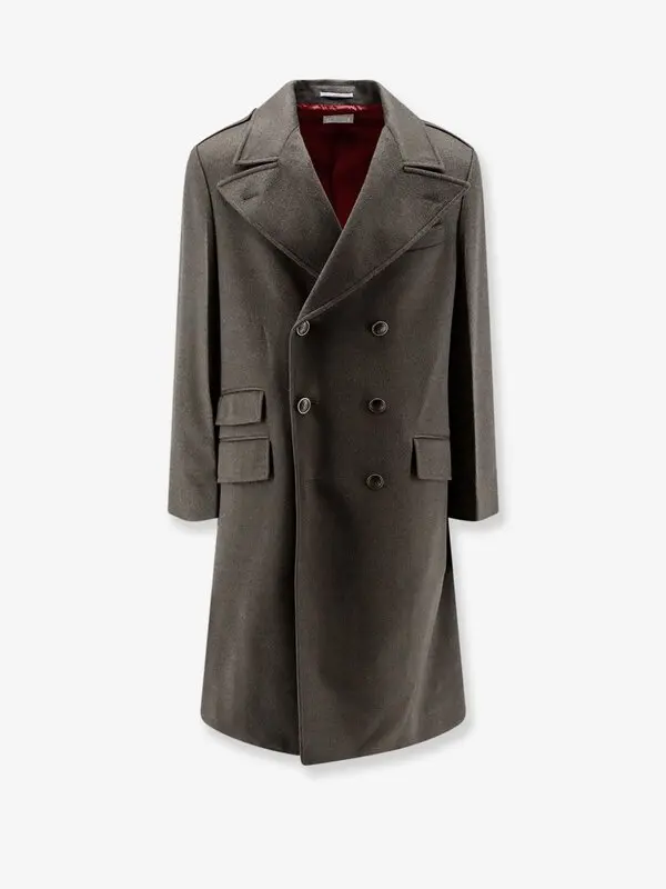 Brunello Cucinelli Double-breasted Virgin Wool Coat - Multicolor