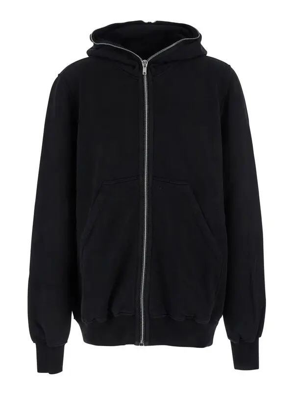 Rick Owens Black Hoodie With Kangaroo Pocket On The Front In Cotton - Multicolor