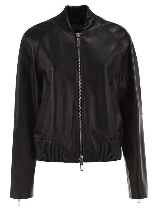 Sportmax Spxamour Lambskin Leather Bomber Jacket - Black
