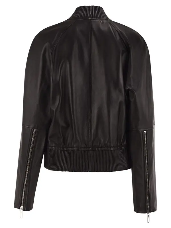 Sportmax Spxamour Lambskin Leather Bomber Jacket - Black