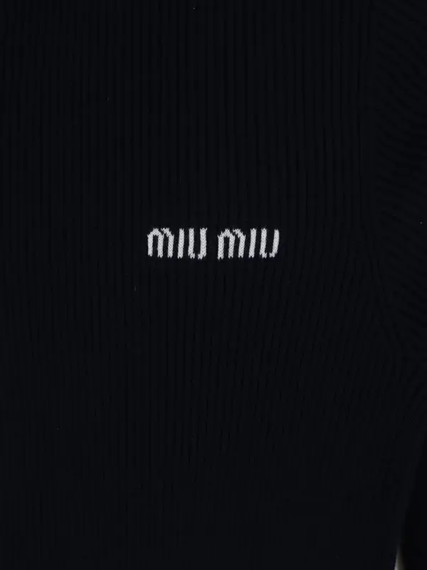 Miu Miu Cotton Cardigan With Front Logo Inlay - Multicolor