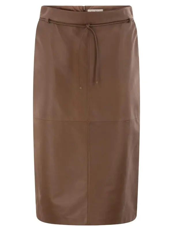 Max Mara Lamb Leather Midi Skirt With Leather Belt - Brown