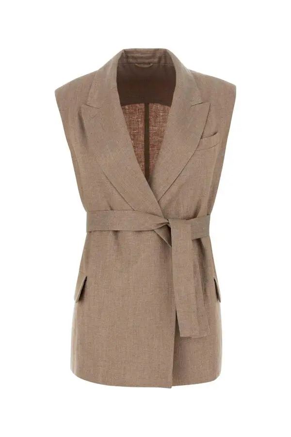 Brunello Cucinelli Cappuccino Linen Blend Vest