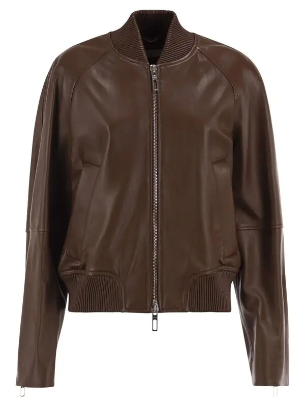 Sportmax Spxamour Lambskin Leather Bomber Jacket - Brown