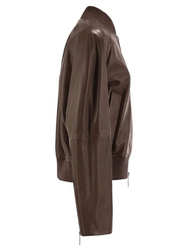 Sportmax Spxamour Lambskin Leather Bomber Jacket - Brown