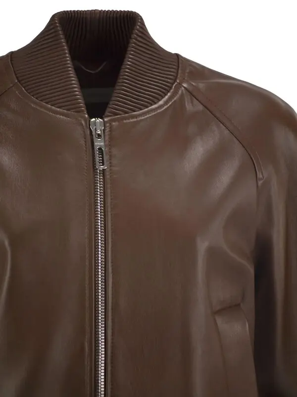 Sportmax Spxamour Lambskin Leather Bomber Jacket - Brown