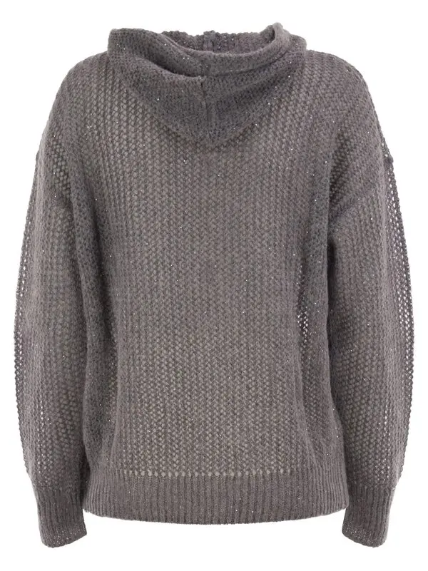 Peserico Hooded Open-knit Jumper With Sequins