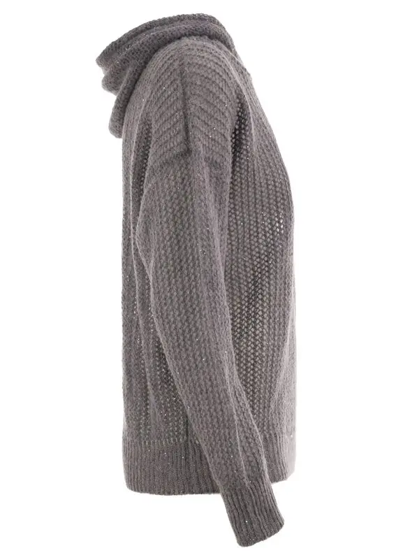 Peserico Hooded Open-knit Jumper With Sequins