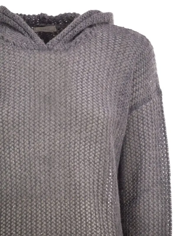 Peserico Hooded Open-knit Jumper With Sequins