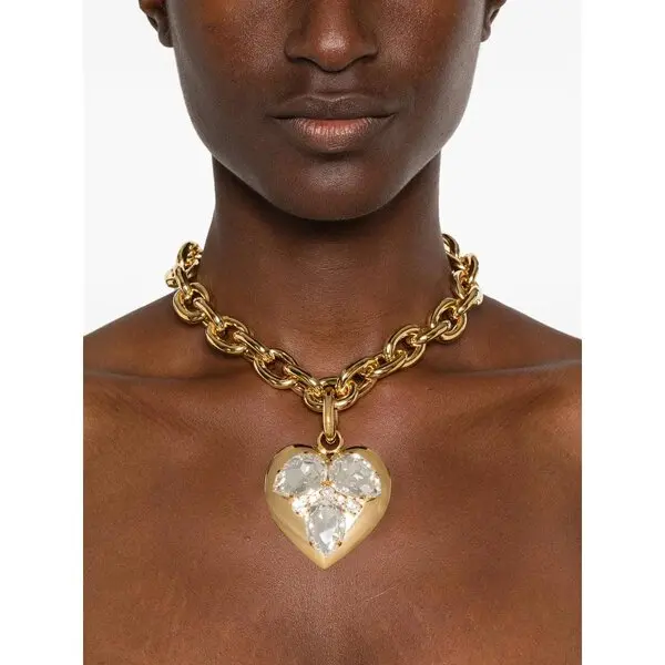 Alessandra Rich Heart Pendant Curb Chain Necklace - Gold