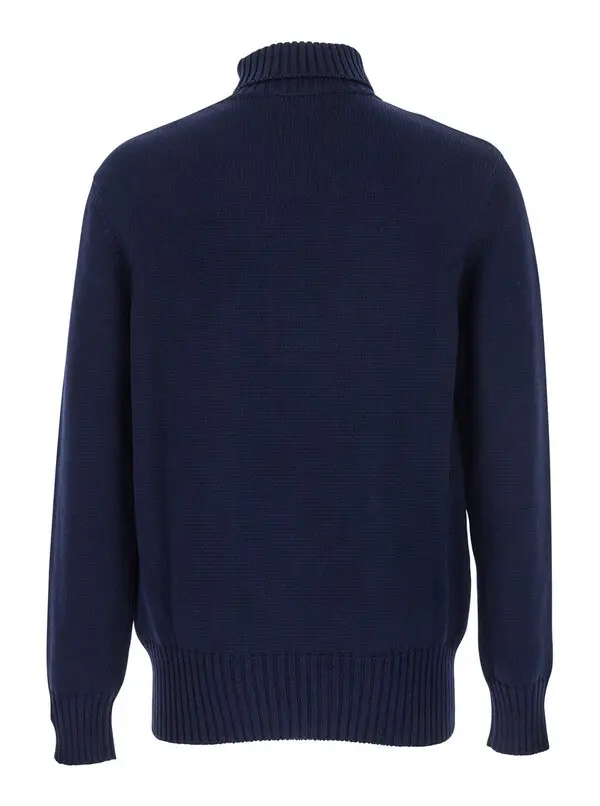Givenchy Blue Turtleneck Sweater With Logo Lettering On The Front In Wool