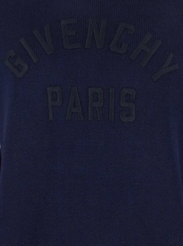 Givenchy Blue Turtleneck Sweater With Logo Lettering On The Front In Wool