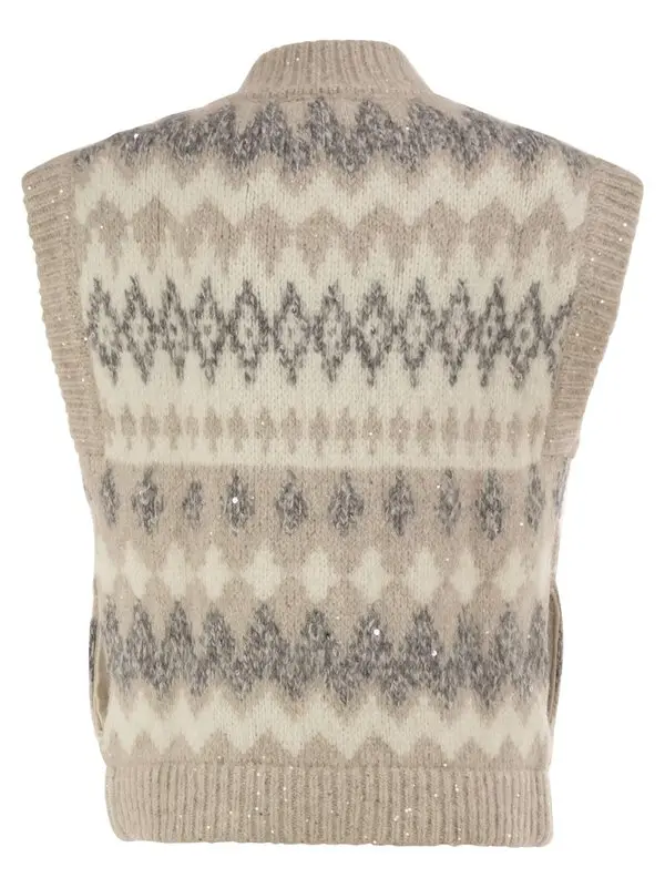 Peserico Jacquard Knit Alpaca Blend Sequin Gilet - Cream