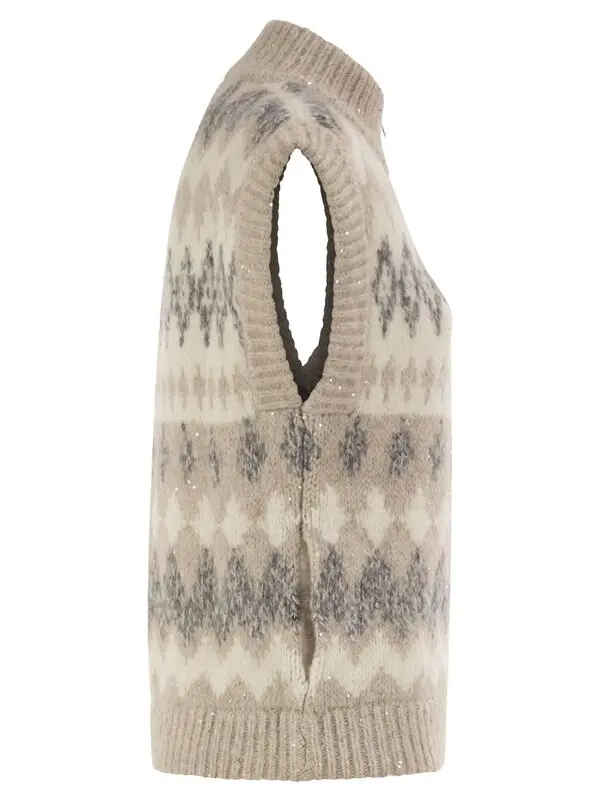 Peserico Jacquard Knit Alpaca Blend Sequin Gilet - Cream
