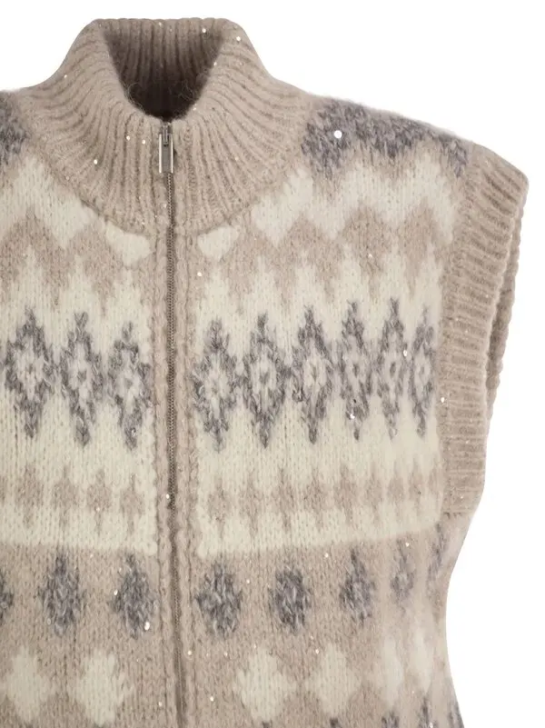 Peserico Jacquard Knit Alpaca Blend Sequin Gilet - Cream
