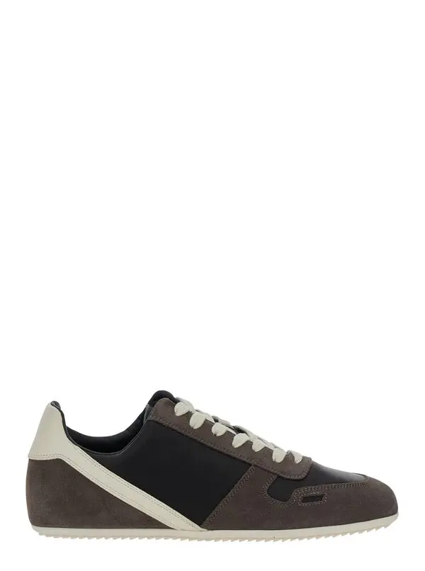 Rick Owens Black Low-top Sneakers With Suede Inserts In Leather - Multicolor