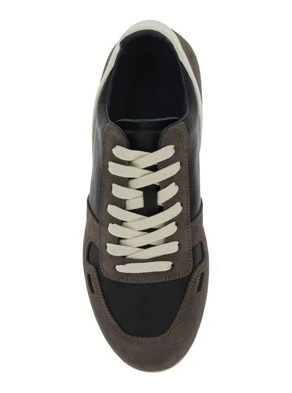 Rick Owens Black Low-top Sneakers With Suede Inserts In Leather - Multicolor