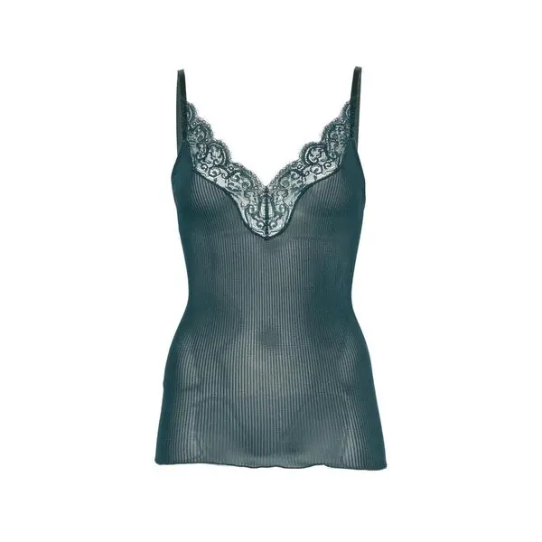 Saint Laurent Ribbed Silk Lace-trim Camisole - Cream