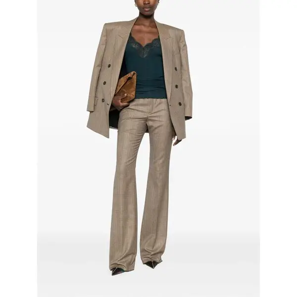 Saint Laurent Ribbed Silk Lace-trim Camisole - Cream