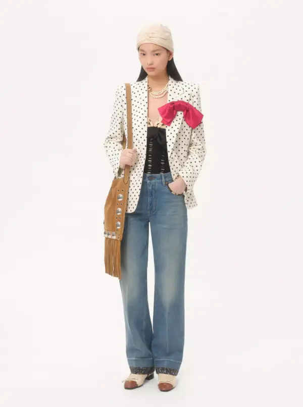 Valentino Garavani Blue Jeans With Logo Patch On The Rear And Floral Details In Denim - Multicolor