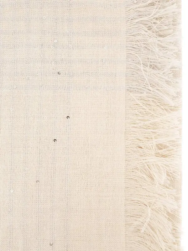 Peserico Virgin Wool Scarf With Check Pattern, Sequins And Lurex Details - Cream
