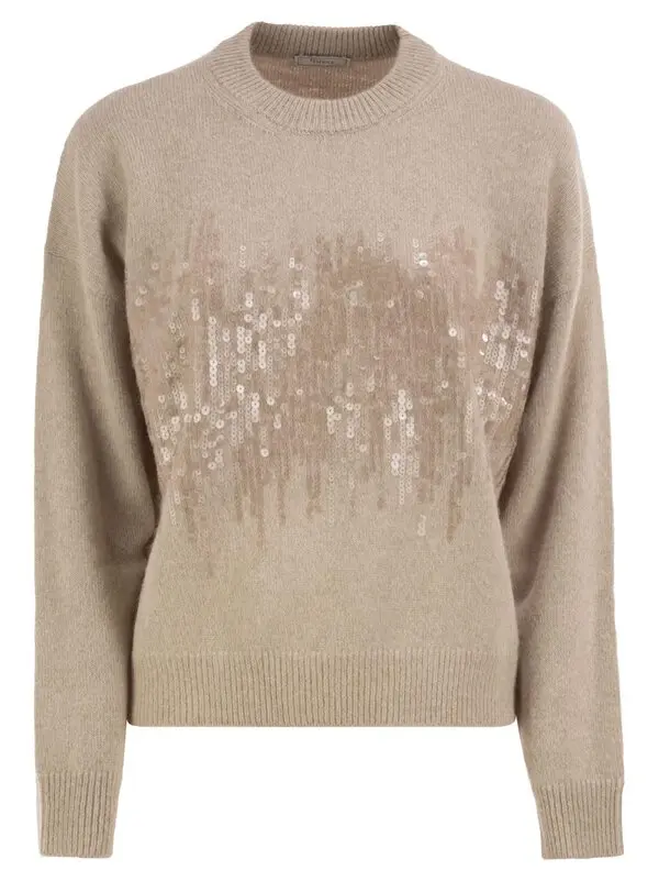 Peserico Crew-neck Jumper With Sequins In Alpaca Blend - Cream