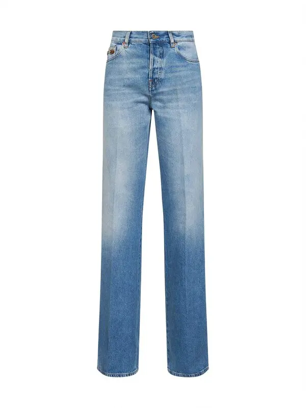 Gucci Light Blue Flared Cotton Denim Jeans - Multicolor