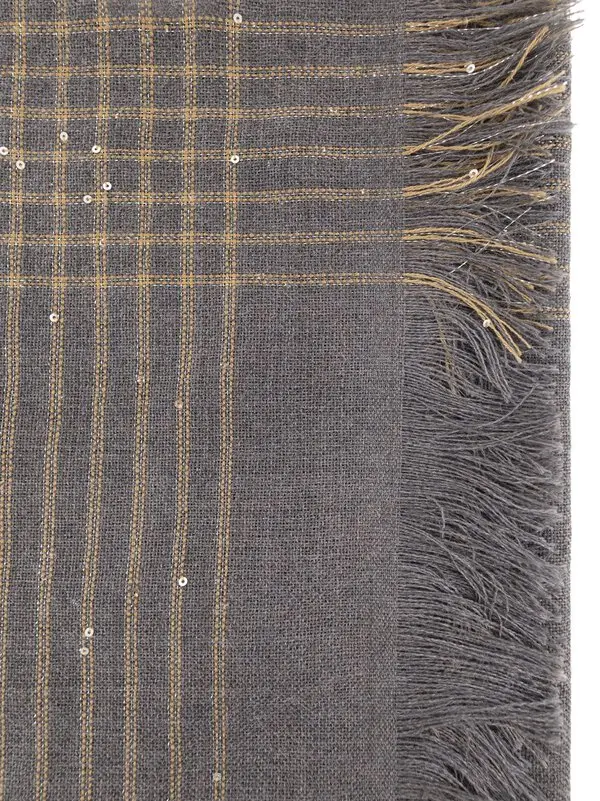 Peserico Virgin Wool Scarf With Check Pattern, Sequins And Lurex Details