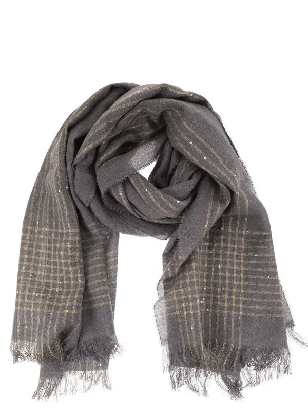 Peserico Virgin Wool Scarf With Check Pattern, Sequins And Lurex Details - Multicolor