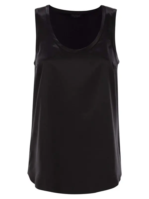 Brunello Cucinelli Stretch Silk Satin Top - Black