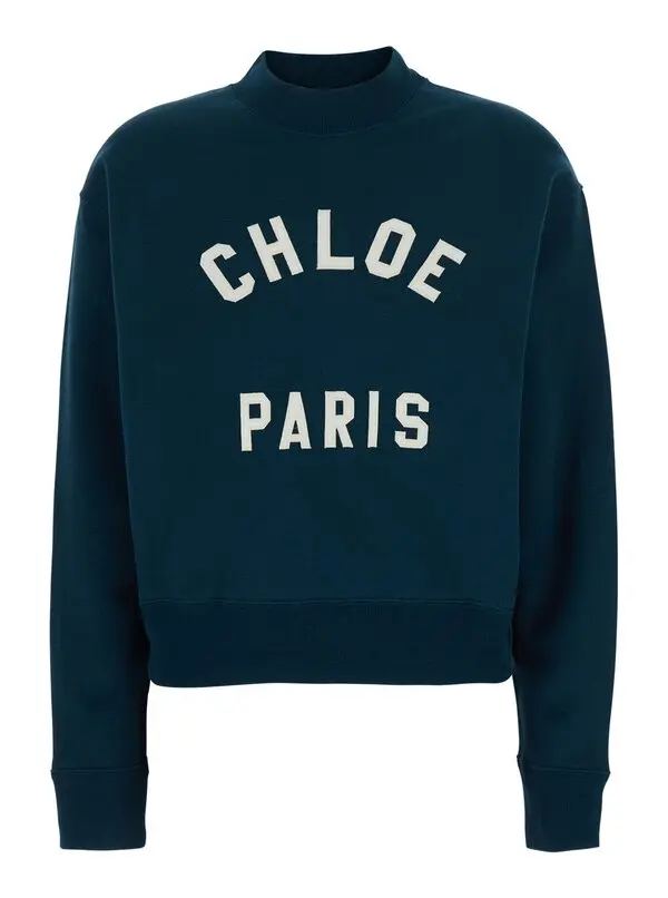 Chloé Crewneck Sweatshirt With Logo Lettering Print In Blue For - Multicolor