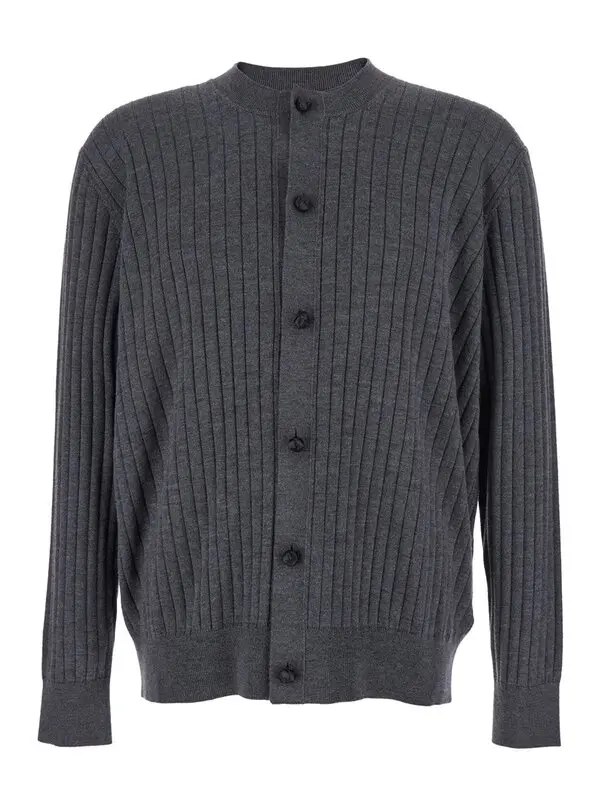 Bottega Veneta Grey Crewneck Cardigan With Front Button Closure And Ribbed Knit In Wool - Multicolor