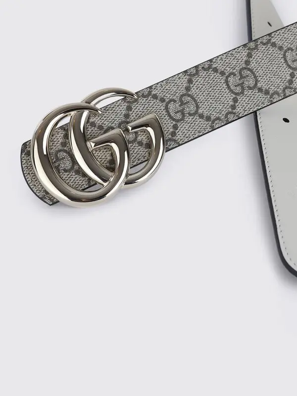 Gucci Reversible Gg Marmont Belt In Gg Supreme Canvas And Leather - Cream