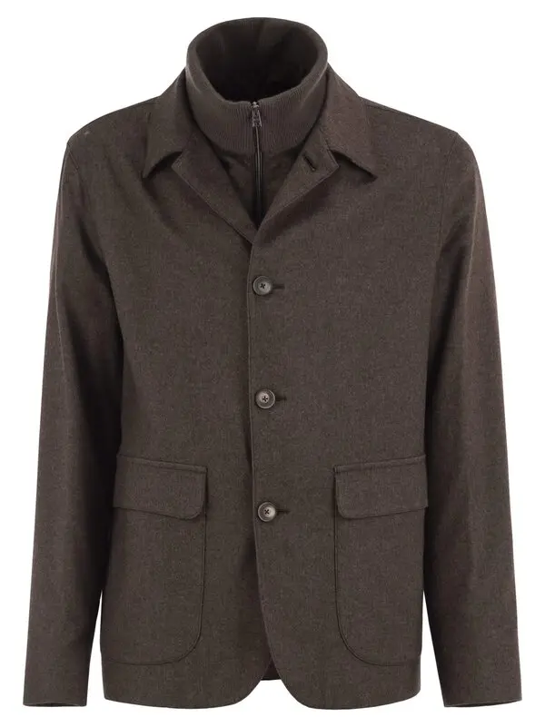Herno Silk And Cashmere Tailored Jacket With Removable Inner Bib - Brown
