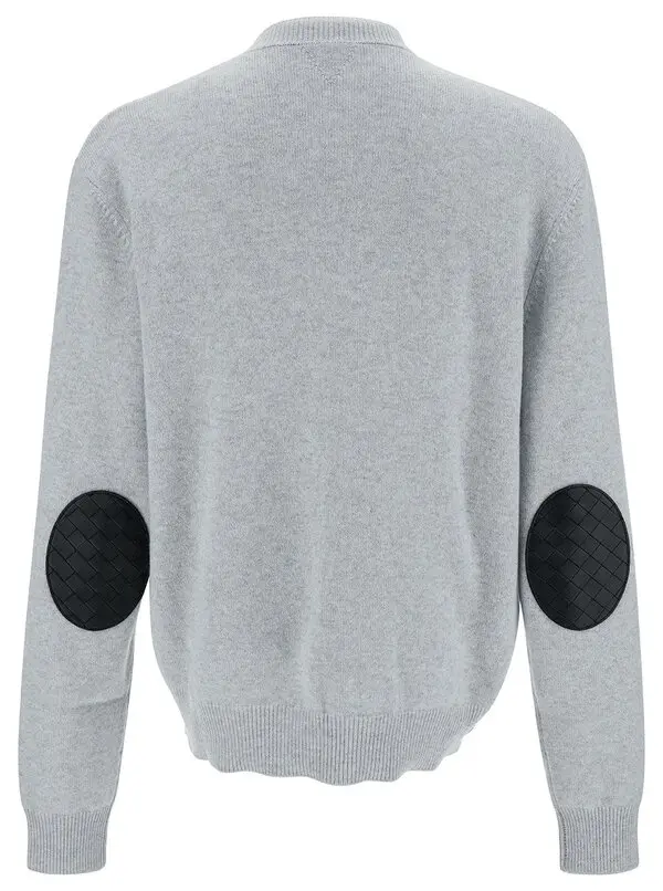 Bottega Veneta Grey Pullover With Intrecciato Patch On Elbows In Cashmere